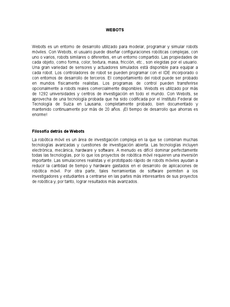 WEBOTS | PDF | Robot | Robótica