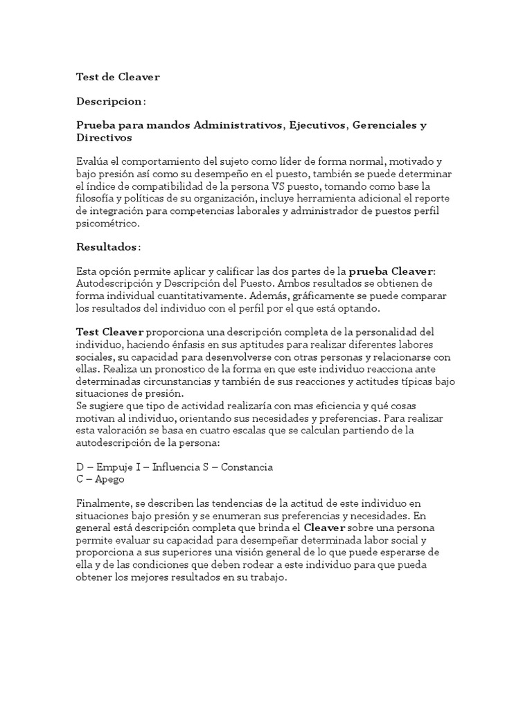 Evaluación de Liderazgo con Test Cleaver | PDF