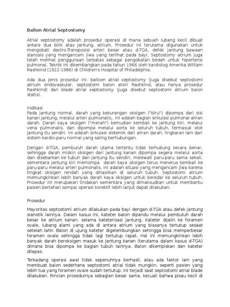 Prosedur Septostomi Atrial Balon | PDF