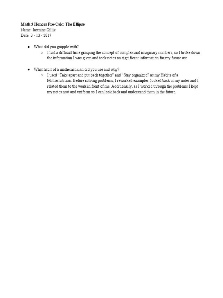 Math 3 Honors Pre-Calc: The Ellipse | PDF | Career & Growth