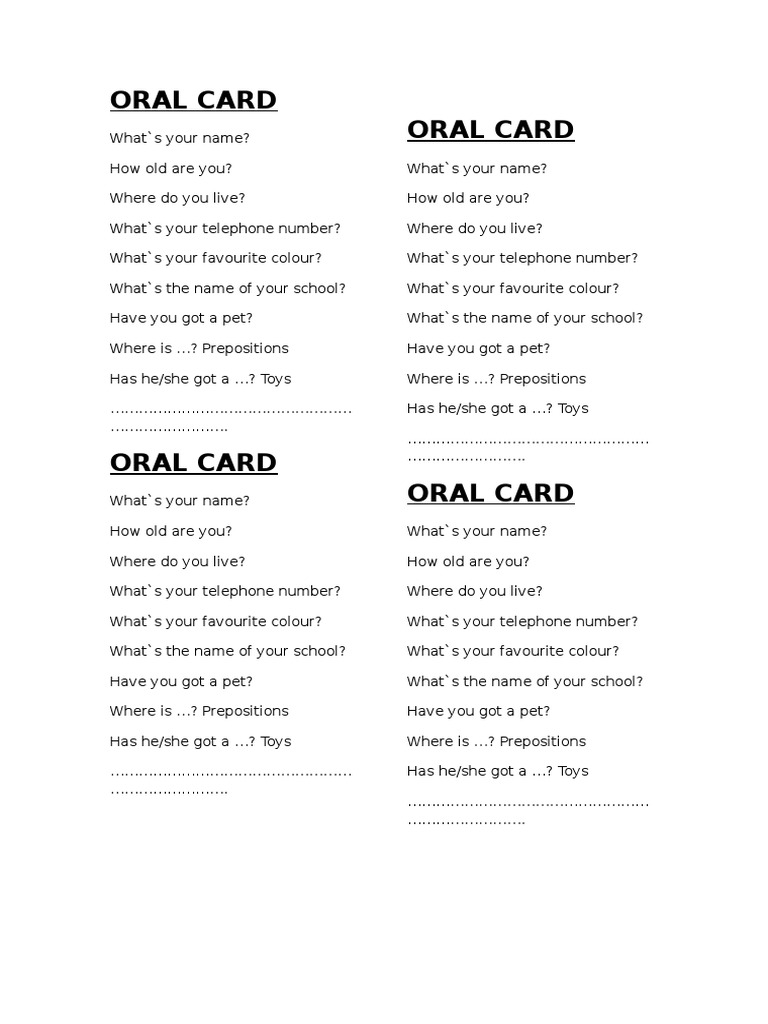 Oral Card Oral Card | PDF