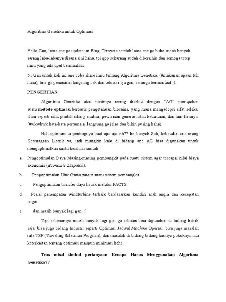 Algoritma Genetika Untuk Optimasi | PDF