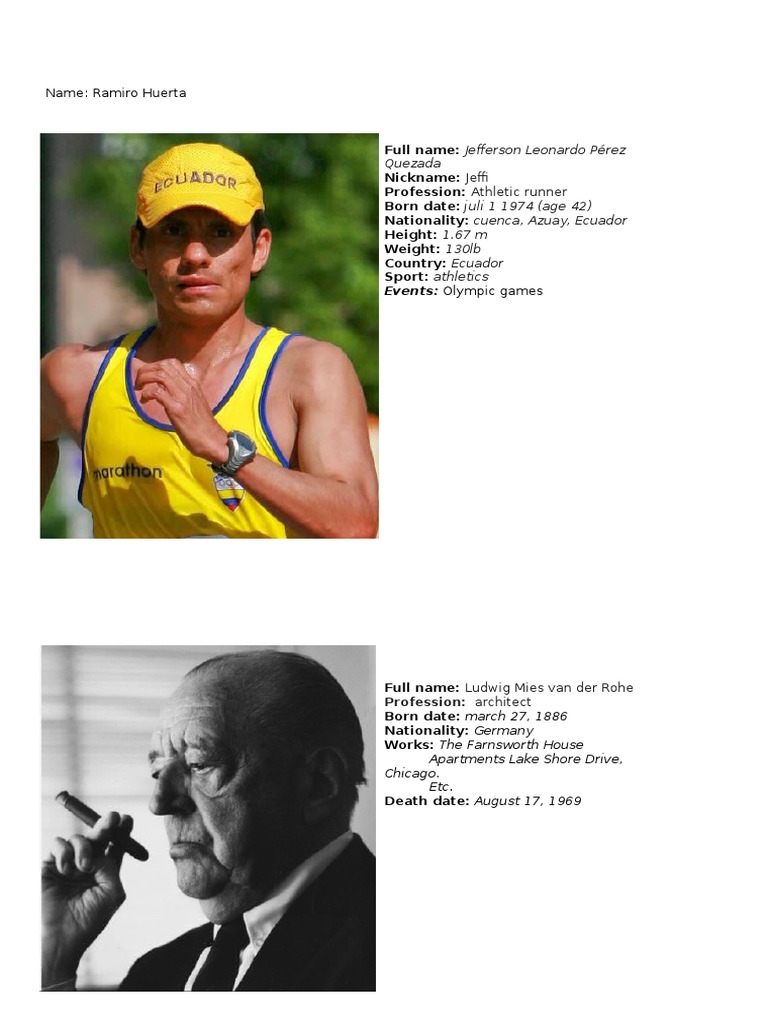 Name: Ramiro Huerta: Full Name: Nickname: Profession: Born Date ...