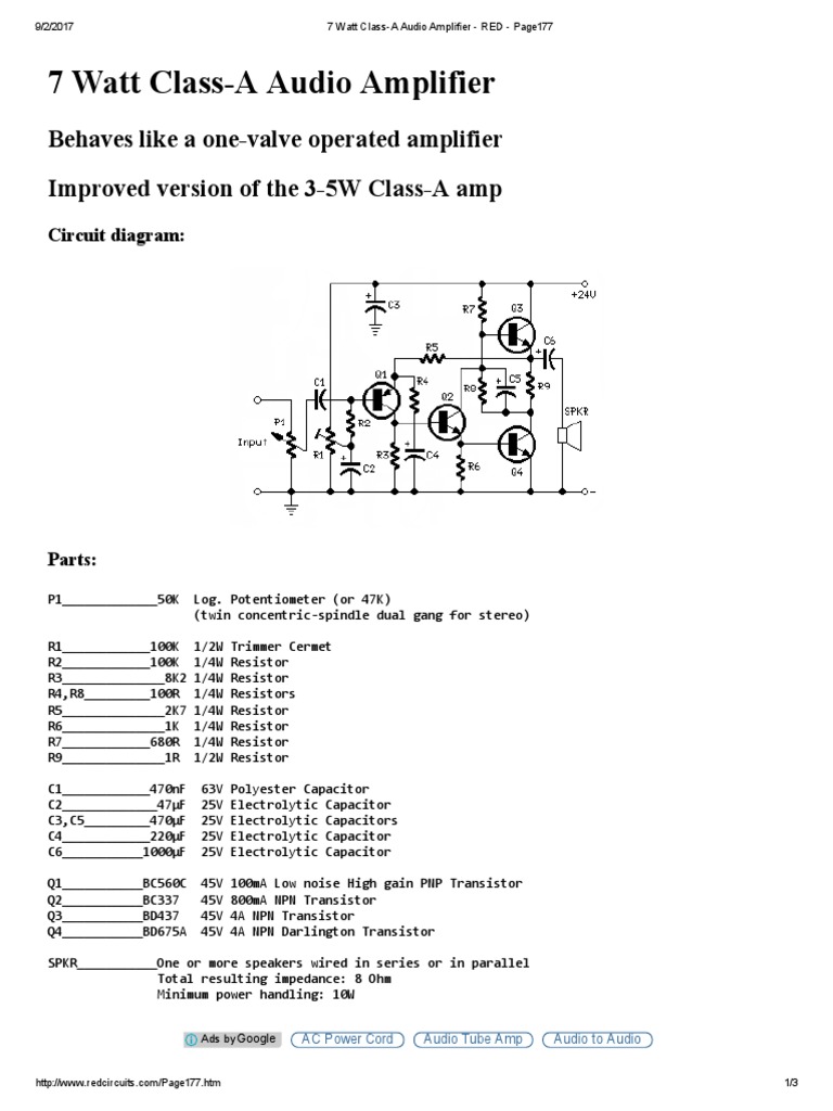 7 Watt Class-A Audio Amplifier - RED - Page177 | PDF | Amplifier ...