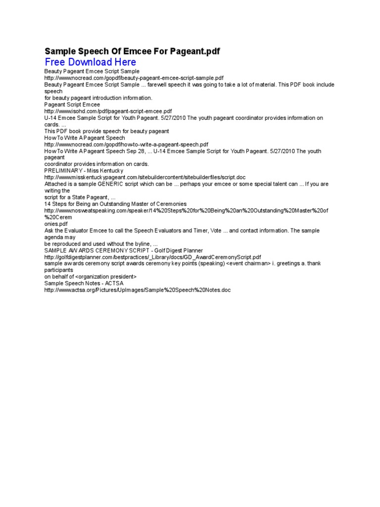 Sample Speech of Emcee For Pageant | PDF | Career & Growth | Technology ...