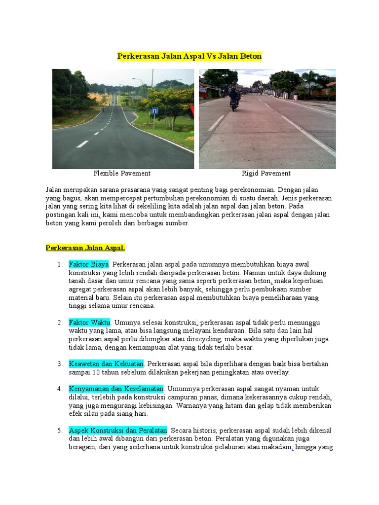 Perkerasan Jalan Aspal Vs Jalan Beton | PDF