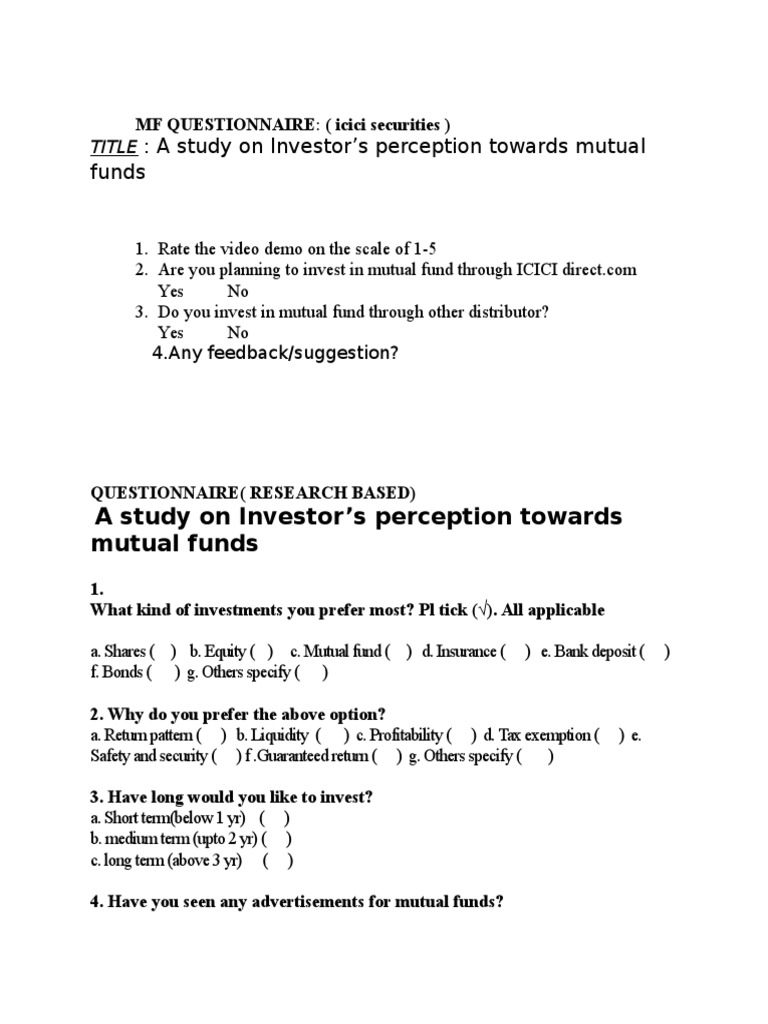 Mf Questionnaire | Mutual Funds | Investing