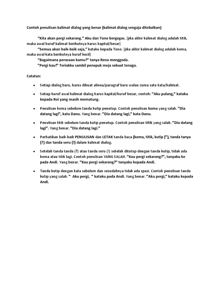 Contoh Penulisan Kalimat Dialog Yang Benar | PDF