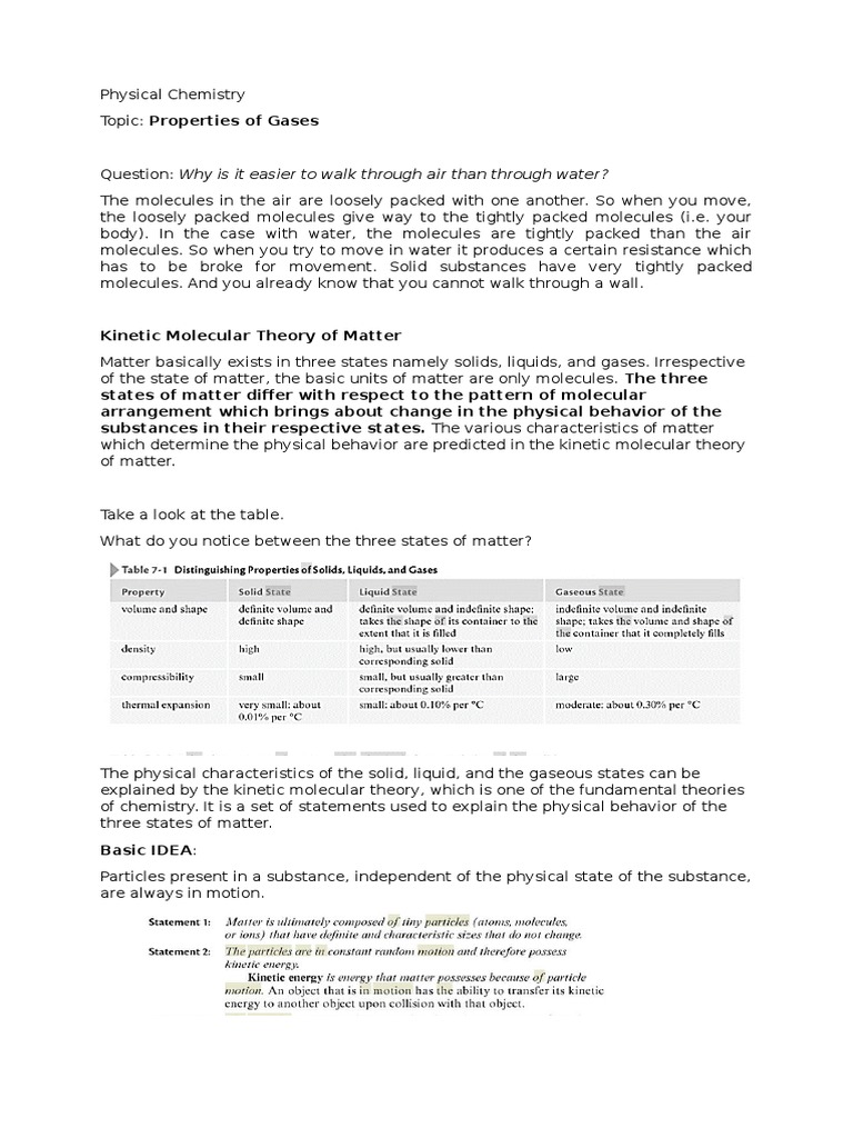 Physical Chemistry Gases Notes | Download Free PDF | Gases | Matter
