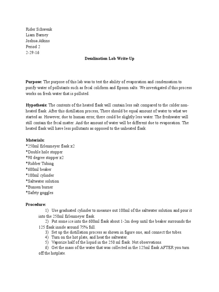 Desalination Lab Write-Up | PDF | Desalination | Distillation