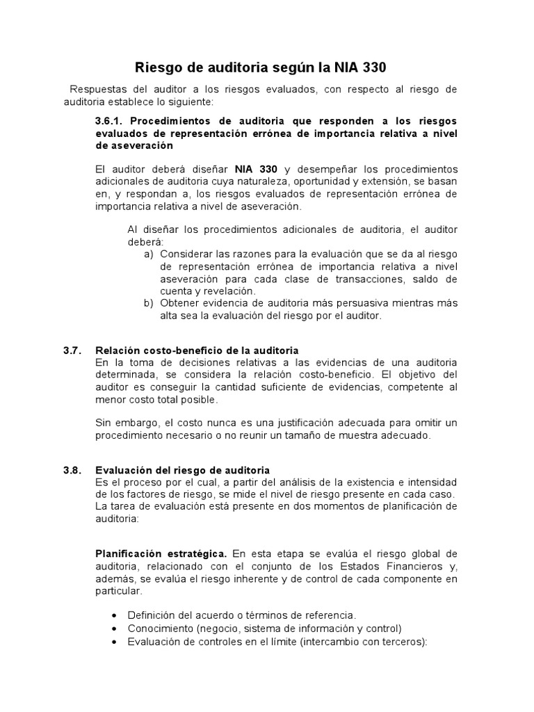 Riesgo de Auditoria Según La NIA 330 | PDF | Planificación | Riesgo