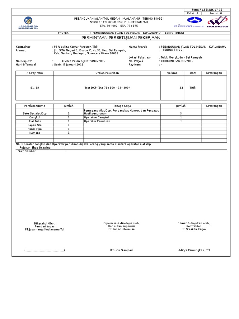 Form Request Pekerjaan Test DCP | PDF
