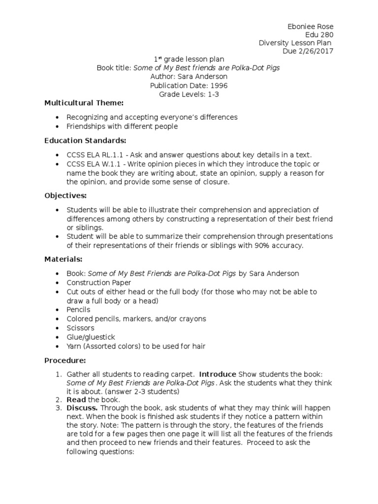 diversity lesson plan | Lesson Plan | Quality Of Life