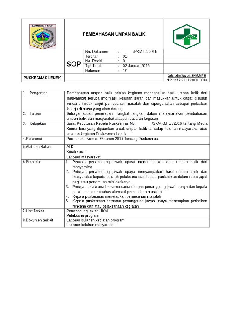 4.1.2.3-Sop Pembahasan Umpan Balik | PDF