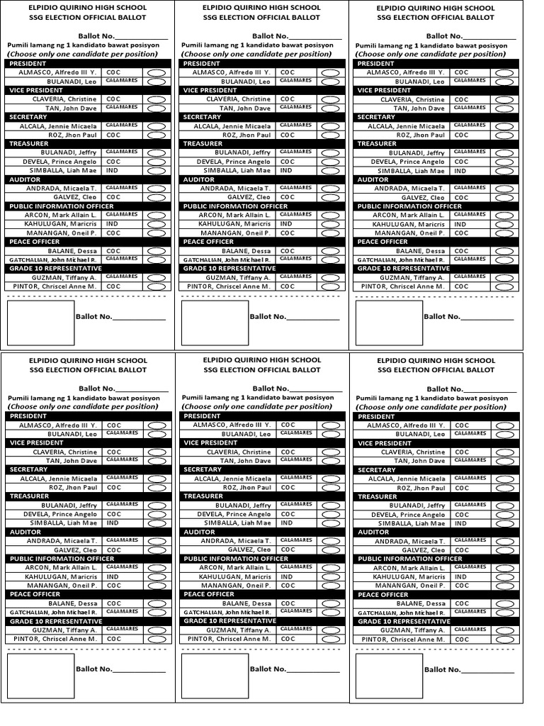 Ballots SSG 2016 | PDF | Presidencies | Heads Of State