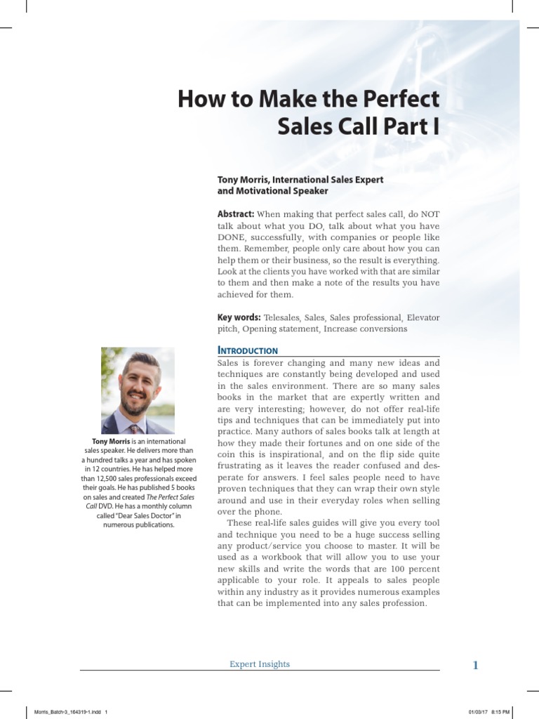 How To Make The Perfect Sales Call Part I: Tony Morris, International ...
