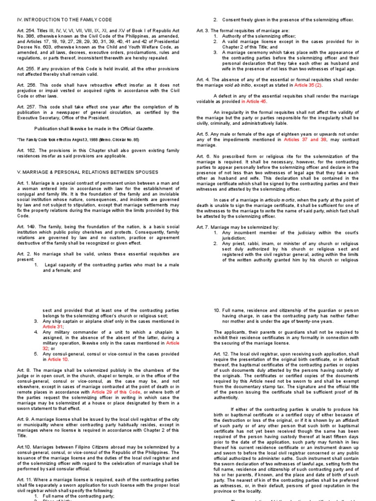 (Family Code) Codal Exam Reviewer | PDF | Marriage License | Annulment