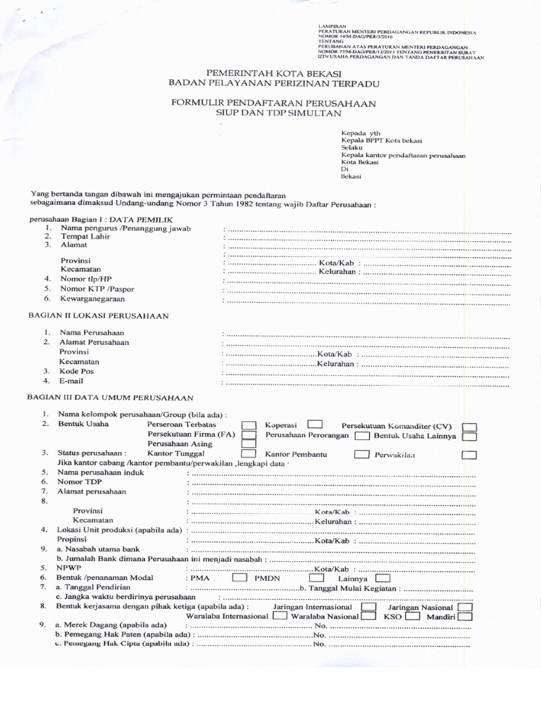 Formulir Siup Dan TDP | PDF
