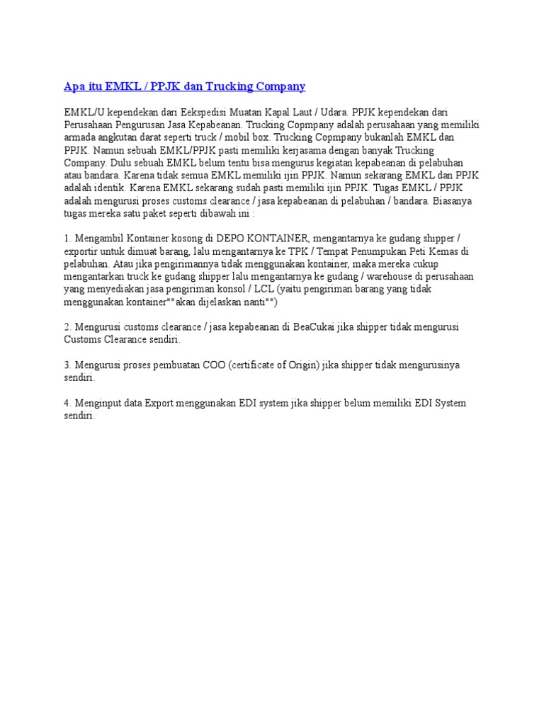 Apa Itu EMKL-PPJK & Trucking | PDF