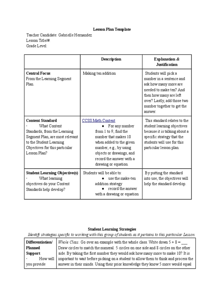 Lesson Plan Template: CCSS - Math.Content | PDF | Lesson Plan | Psychology