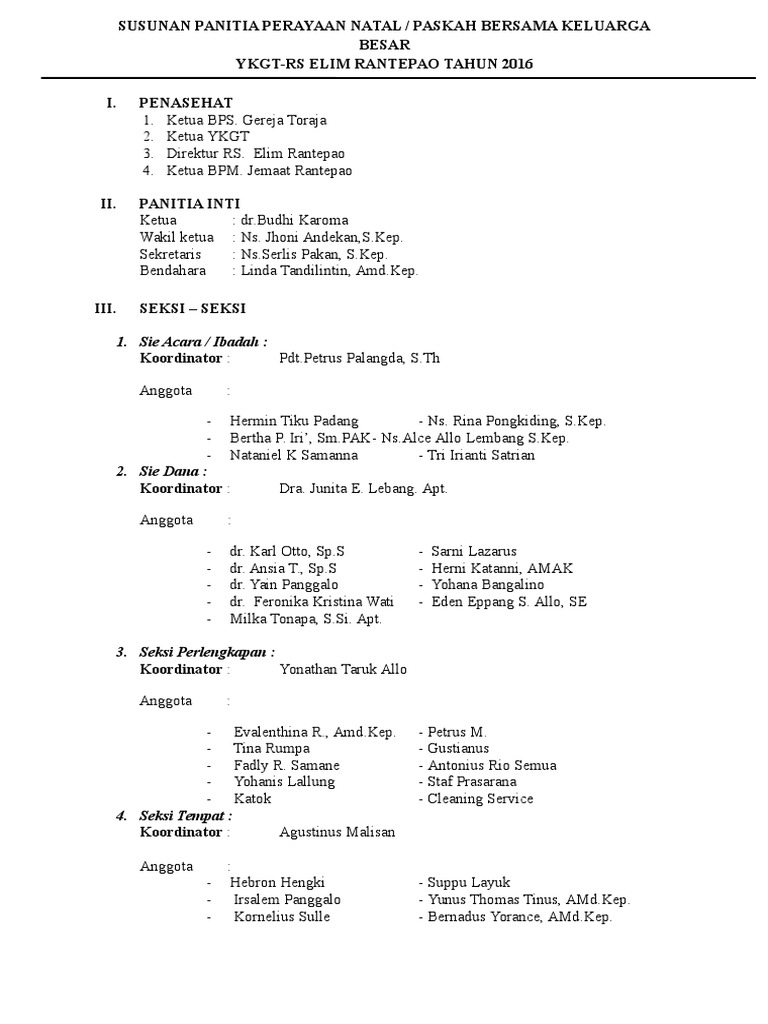 Susunan Panitia Perayaan Natal 2016 Baru2 | PDF | Kesehatan Holistik