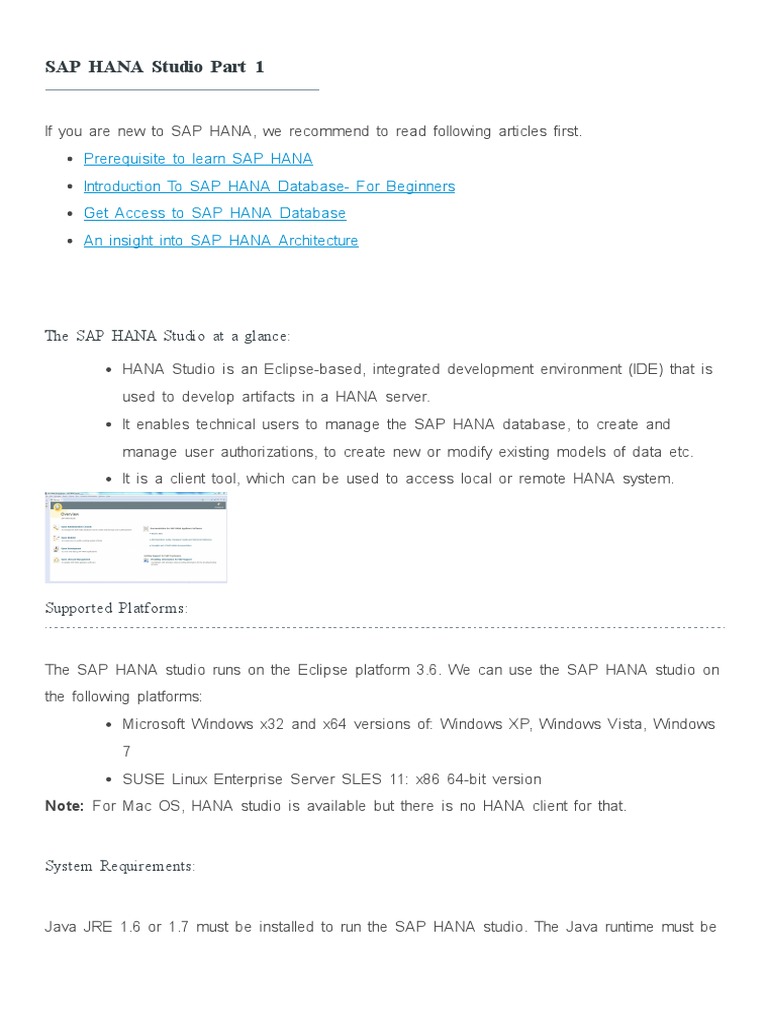 SAP HANA Studio Overview | PDF | Installation (Computer Programs ...