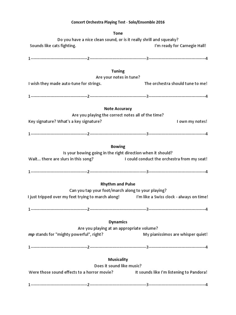 Playing Test Rubric | PDF | Orchestras | Sound