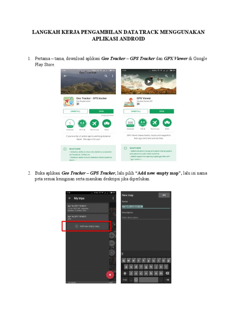 Langkah Kerja Pengambilan Data Track Menggunakan Aplikasi Android | PDF