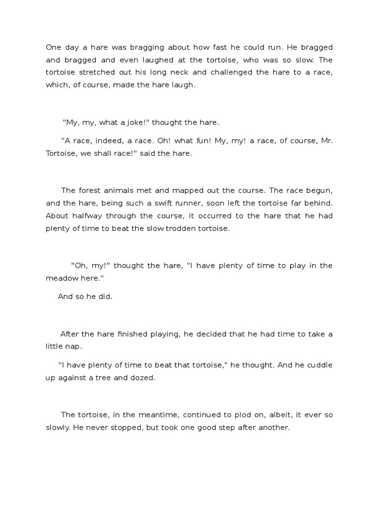 Speaking Storytelling (The Tortoise and The Hare) | PDF | Rabbits And ...