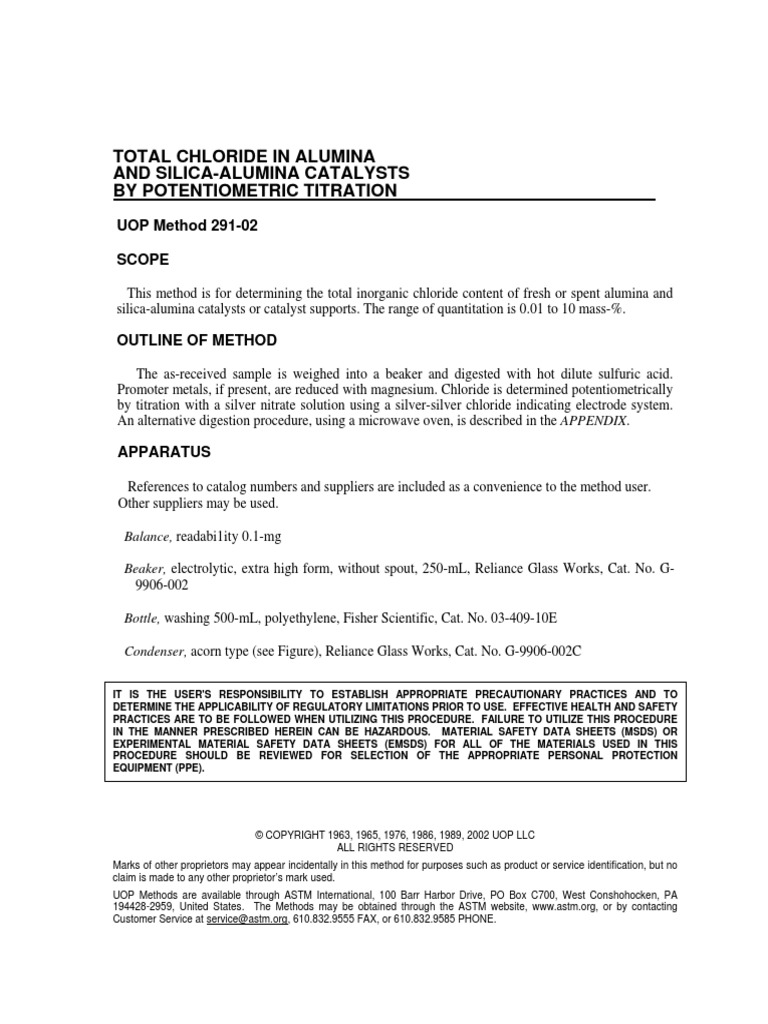 UOP291 Chloride Test Method | PDF | Titration | Chemistry