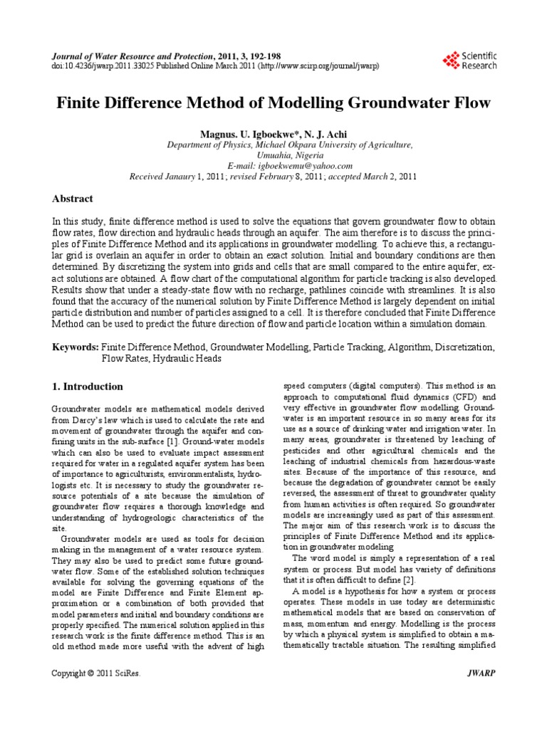 Finite Difference Method of Modelling Groundwater Flow | PDF ...