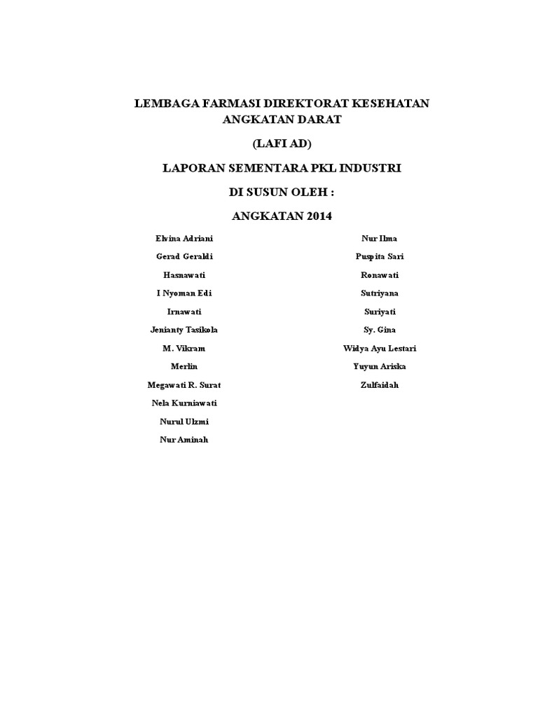 Laporan Sementara PKL Industri LAFI AD 2014-1 | PDF