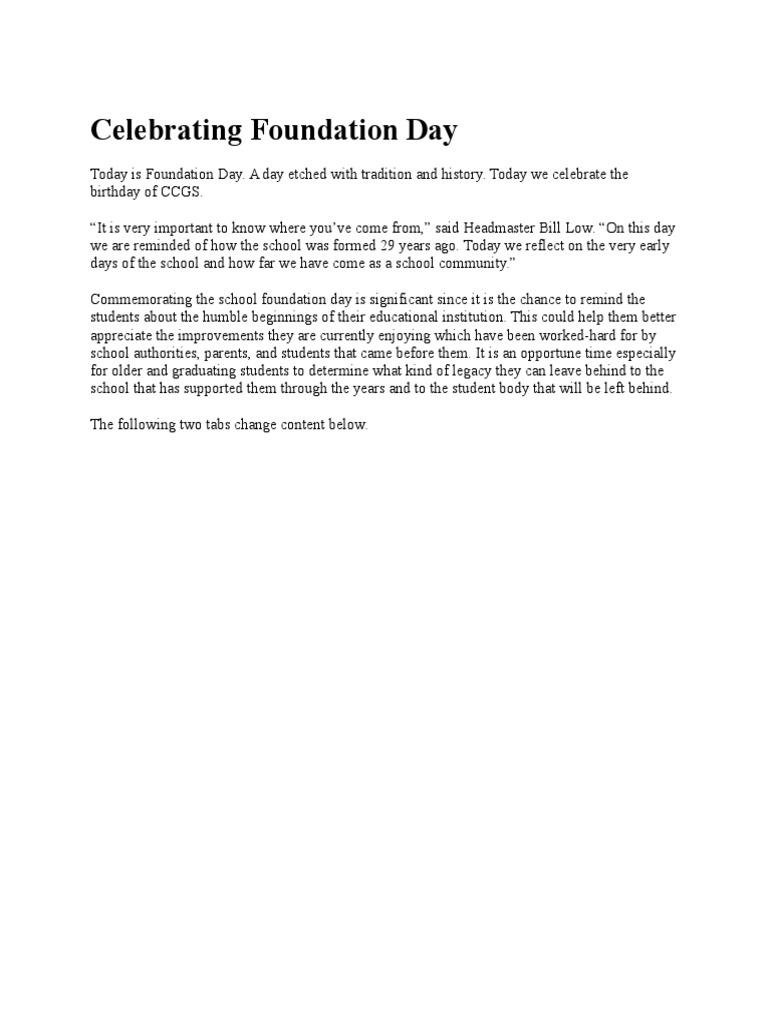 Celebrating Foundation Day | PDF