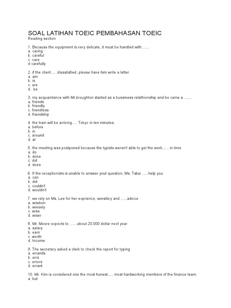 Soal Latihan Toeic Pembahasan Toeic | PDF | Adverb | Onomastics