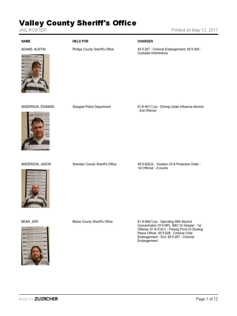 Valley County Sheriff's Office: Jail Roster Printed On May 12, 2017 | PDF