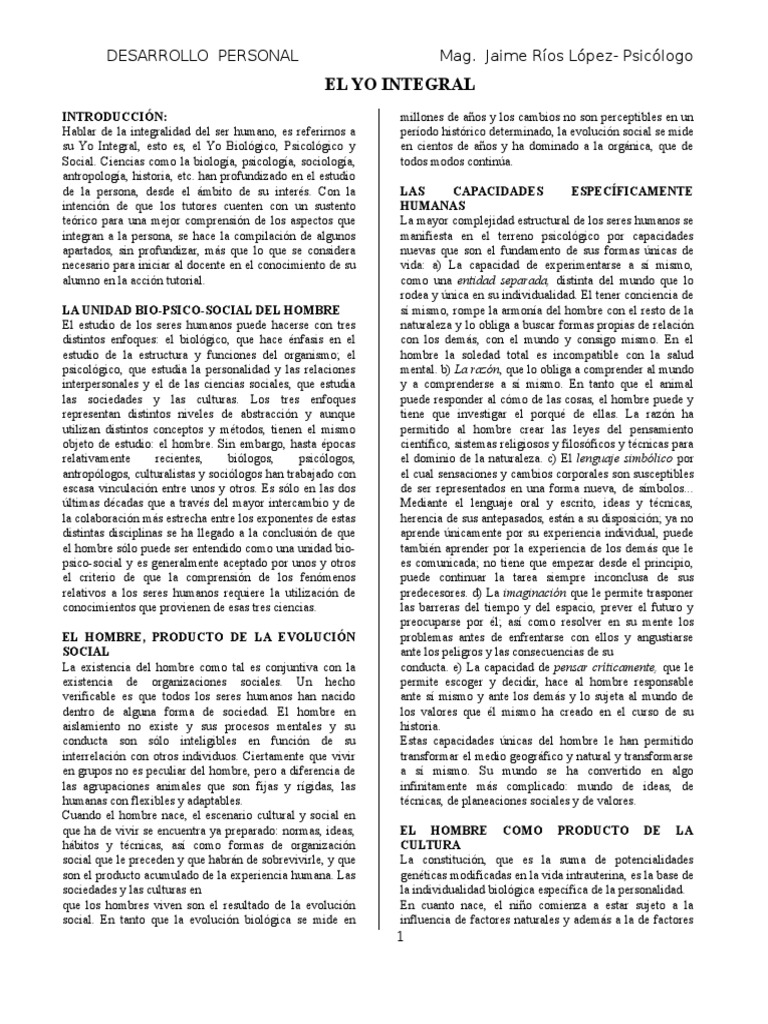 Lectura El Yo Integral | PDF | Sociedad | Sicología