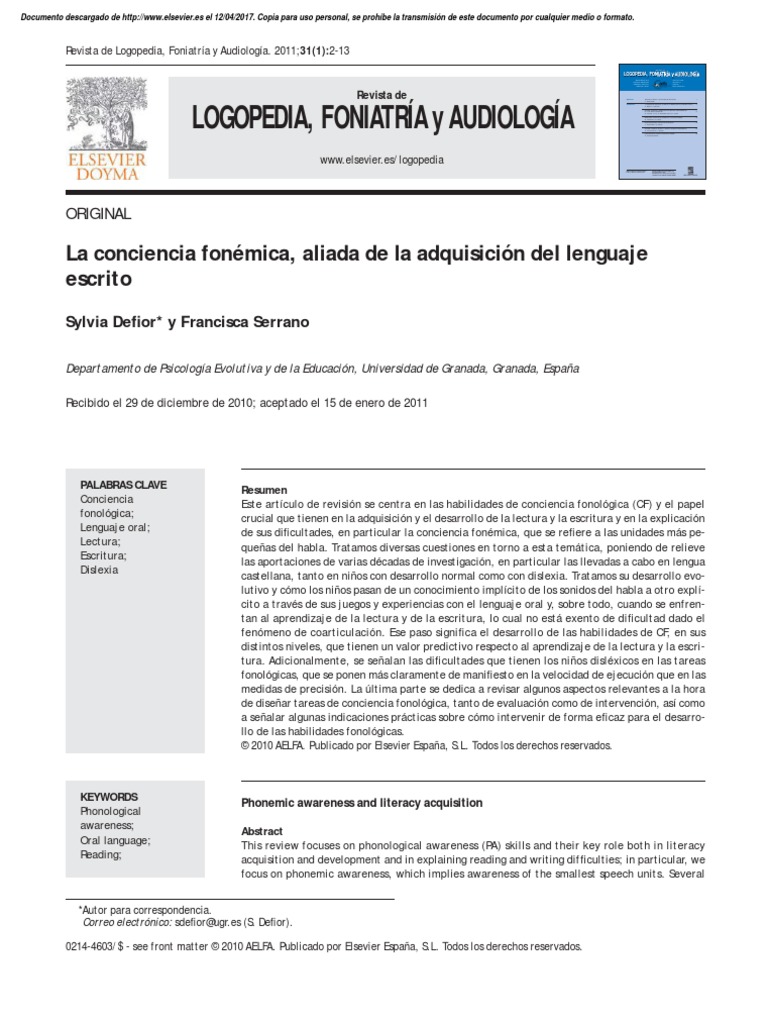 La Conciencia Fonémica, Aliada de La Adquisición Del Lenguaje | PDF ...