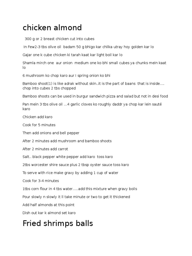 Chicken Almond.... Shrimp Balls... French Salad | PDF | Salad | Cuisine