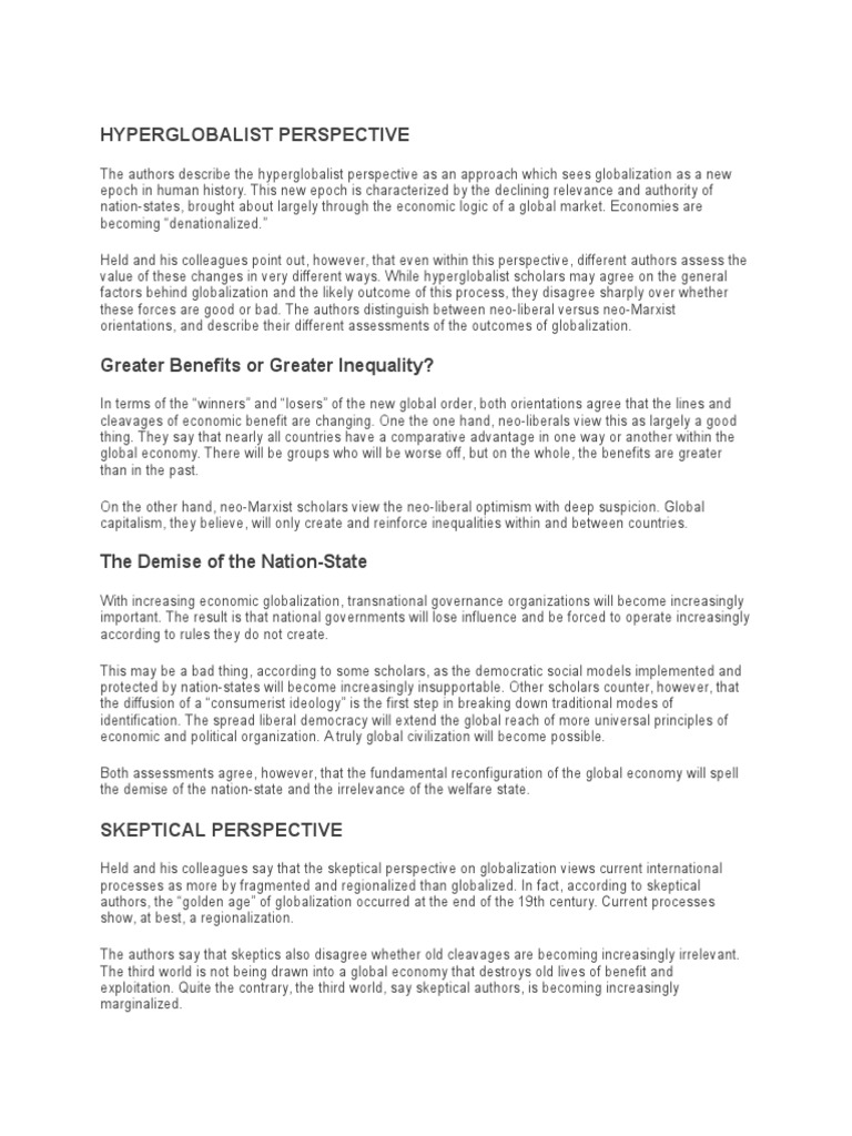 School of Thought of Globalization | PDF | Globalization | Nation State