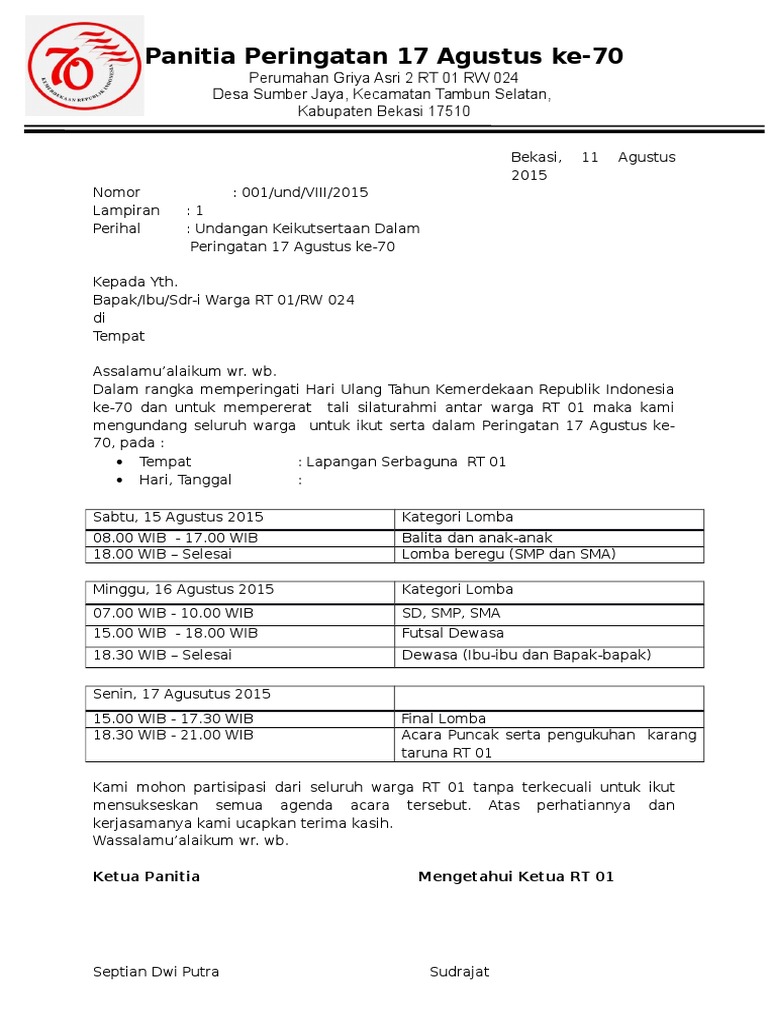 Undangan Peringatan 17 Agustus ke-70 | PDF
