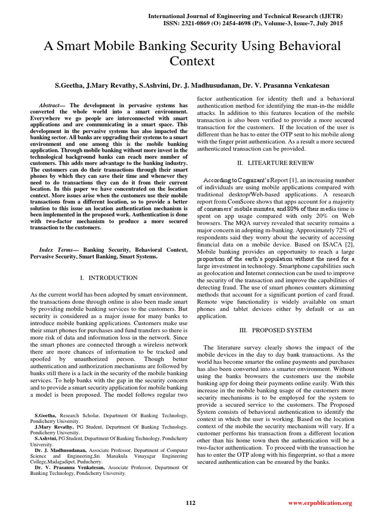 A Smart Mobile Banking Security Using Behavioral Context | PDF | Mobile ...