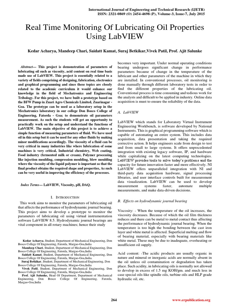 Real Time Monitoring of Lubricating Oil Properties Using Labview | PDF ...