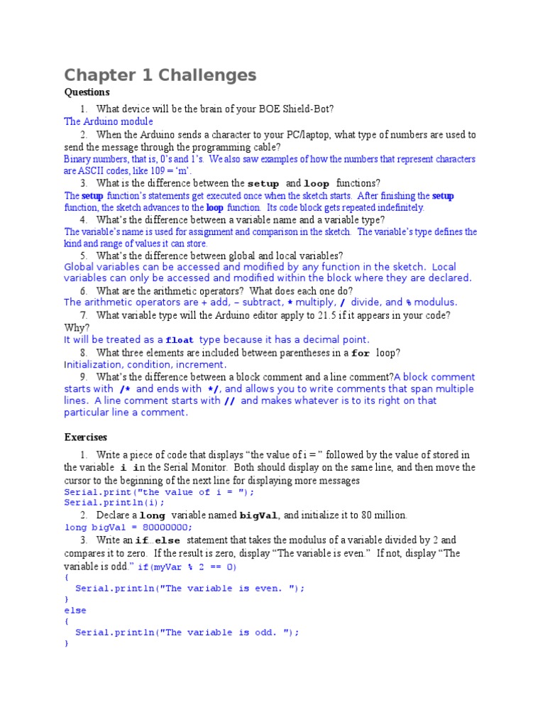 Chapter 1 Challenges: The Arduino Module | PDF | Variable (Computer ...