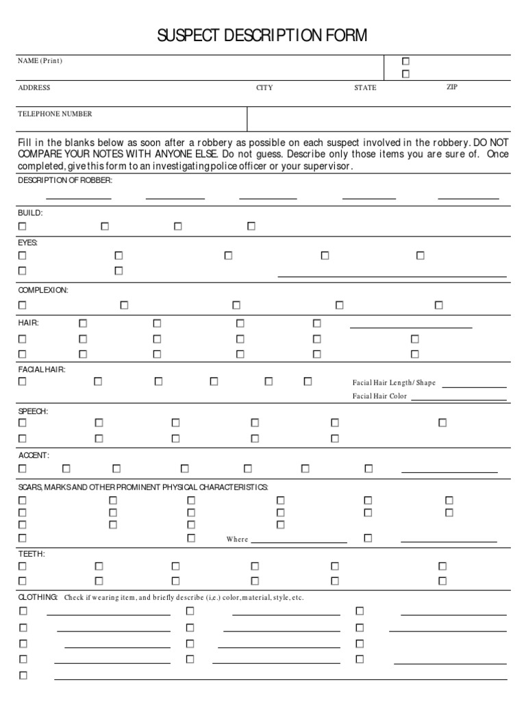 Suspect Description Form Template | PDF