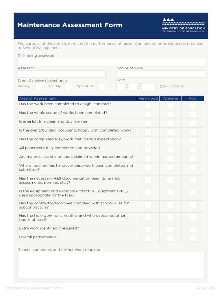 Maintenance Assessment Form | PDF