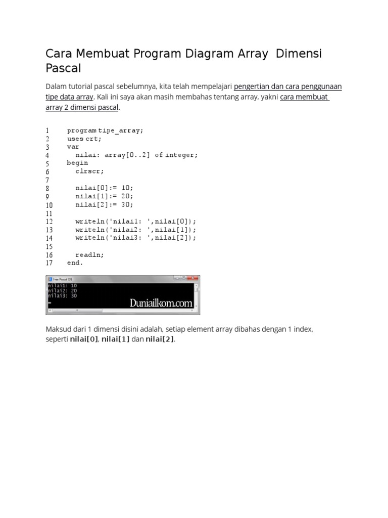 Cara Membuat Program Diagram Array Dimensi Pascal | PDF