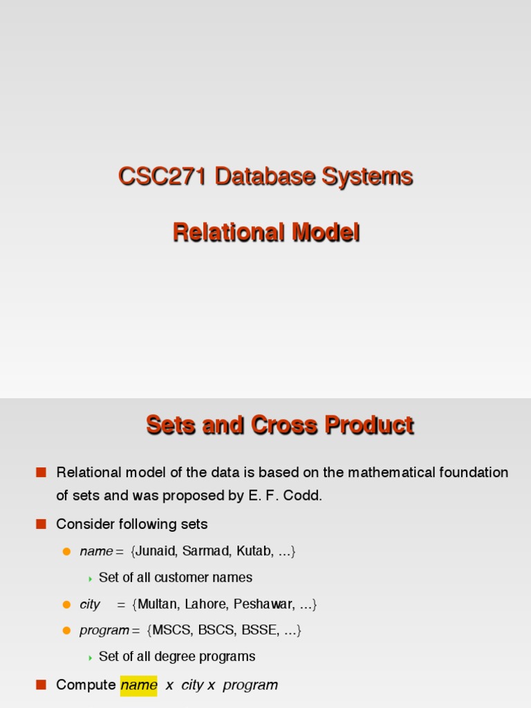 CSC271 Database Systems: Relational Model | PDF | Relational Model | Data Management