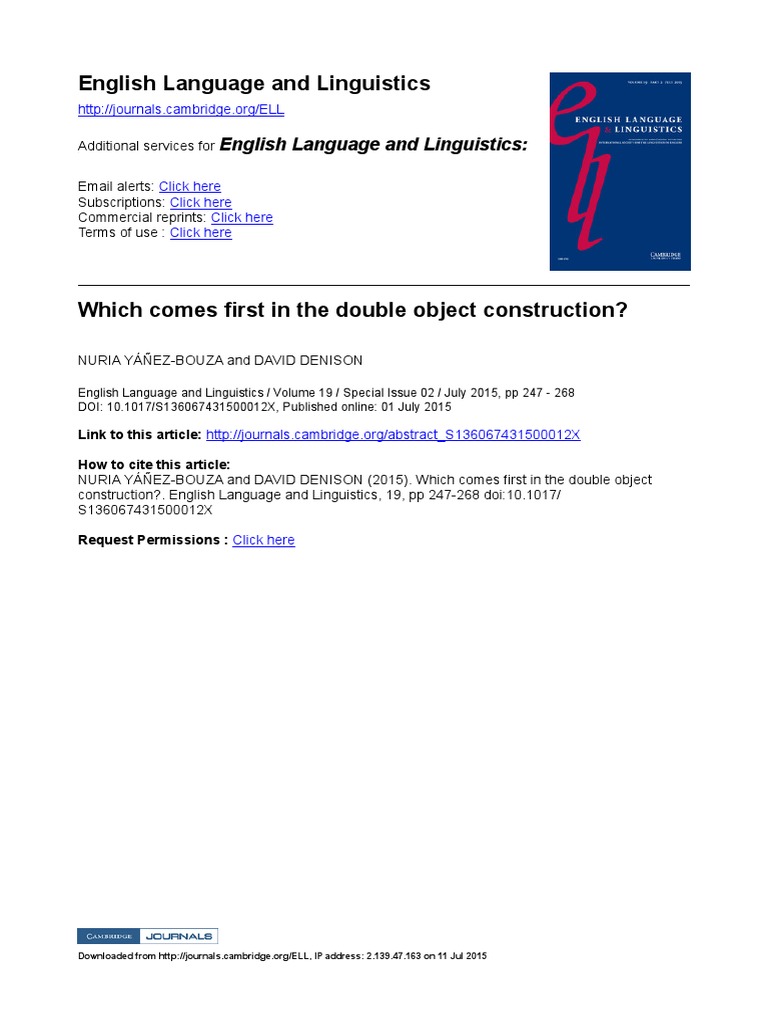 Double Object Construction in English | PDF | Object (Grammar ...