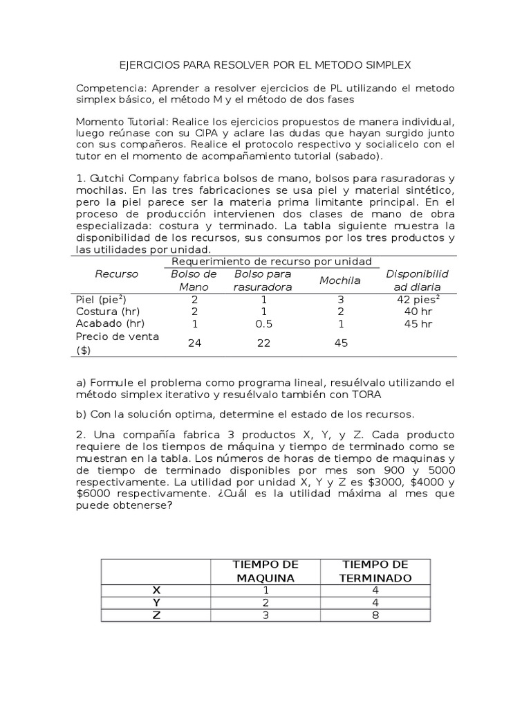Ejercicios Metodo Simplex | PDF | Science | Enseñanza de matemática