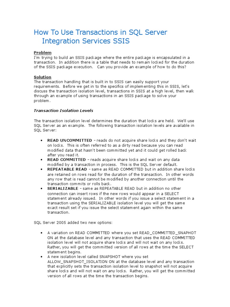 Transactions in SQL Server Integration Services SSIS | PDF | Database ...